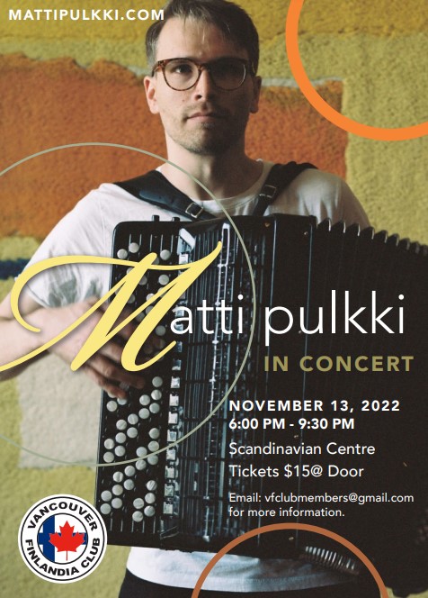 VFC Presents: Matti Pulkki in Concert • Scandinavian Community Centre