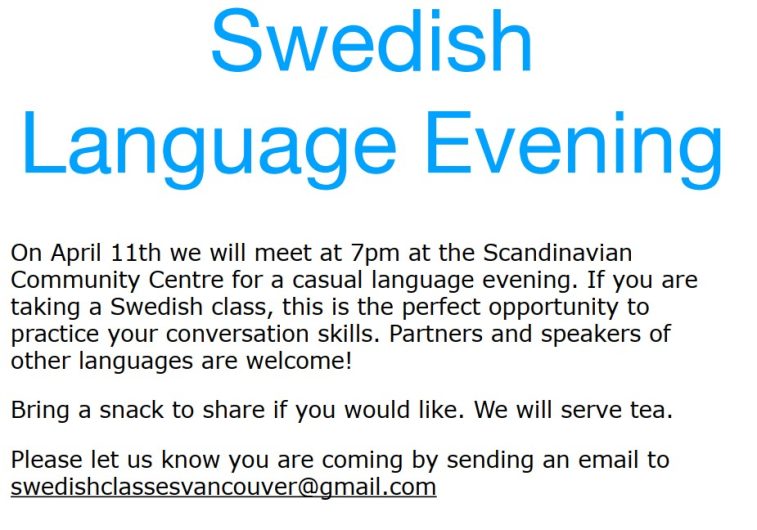 Swedish Language Evening • Scandinavian Community Centre